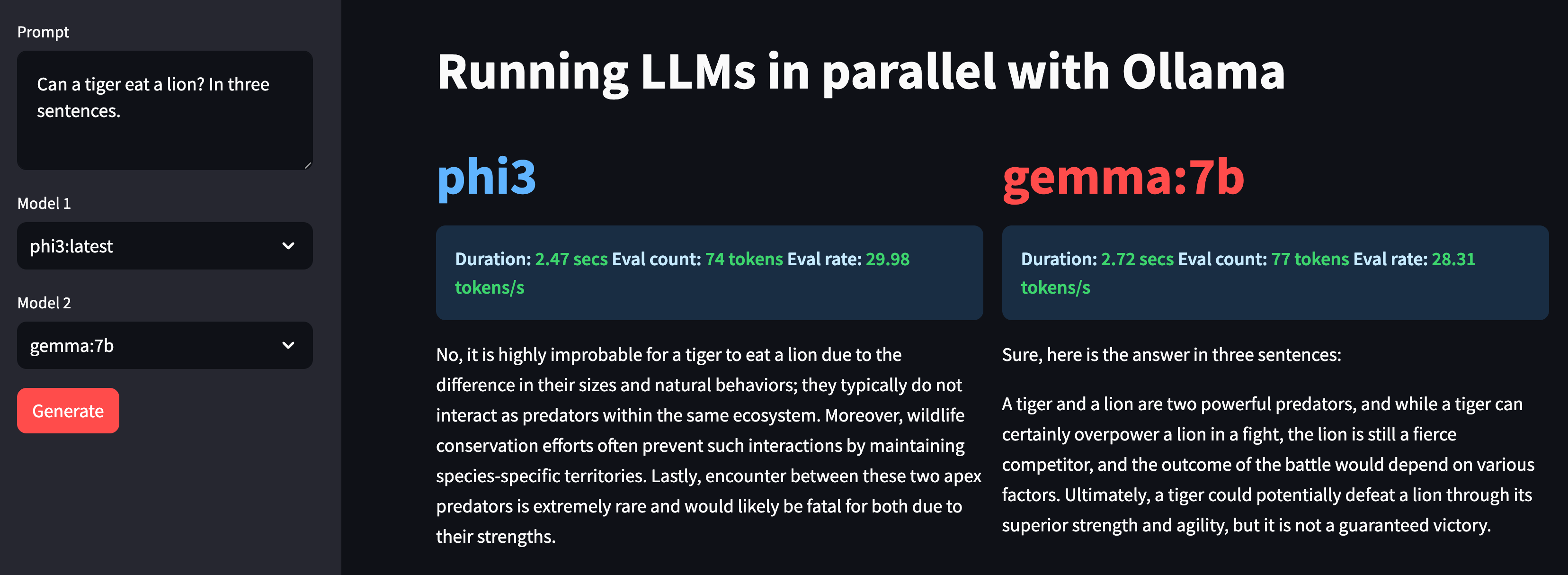 Side by side LLMs with Ollama and Streamlit | Mark Needham